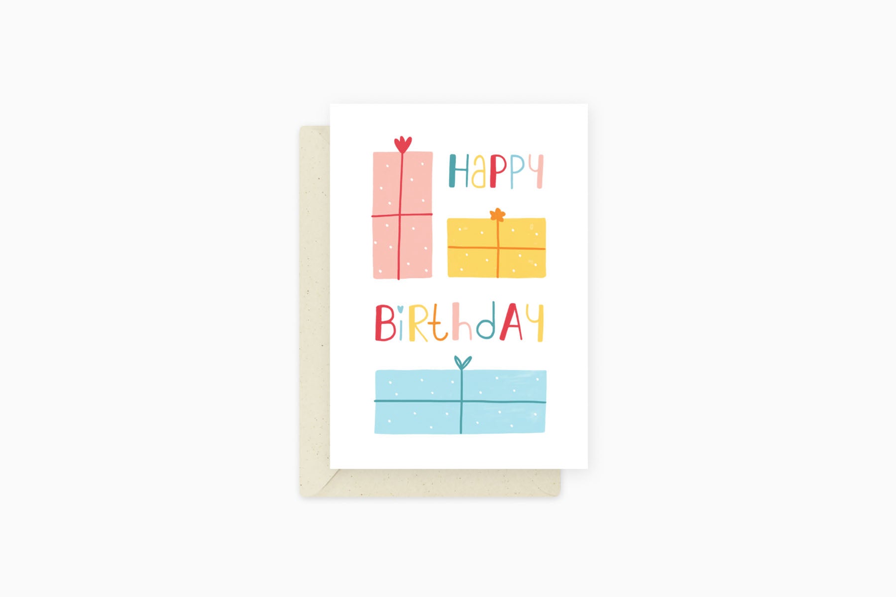 Birthday Greeting Card – Presents in Pastels – PAPIERNICZENI